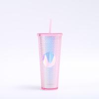 China Iridescent Studded Double-Wall Plastic Tumbler With Lid Straw For DIY Customization Iced Coffee  Water BPA-Free for sale
