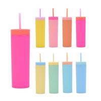 China Skinny Tumblers With Lids And Straws 6 Pack 16oz Matte Pastel Colored Skinny Acrylic Double Wall Plastic Tall Skinny Tumblers Bulk For Cold Hot Drinks for sale
