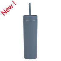 China Skinny Tumbler With Lids And Straws 16Oz Matte Deep Red Bulk Reusable Pastel Acrylic Double Wall Plastic Tumbler For Cold Hot Drinks Coffee DIY for sale