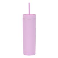 China 16oz Plastic Skinny Tumbler With Lid And Straw Bulk 4 Pack Insulated Double Wall BPA Free Matte Acrylic Reusable Party Cup for sale