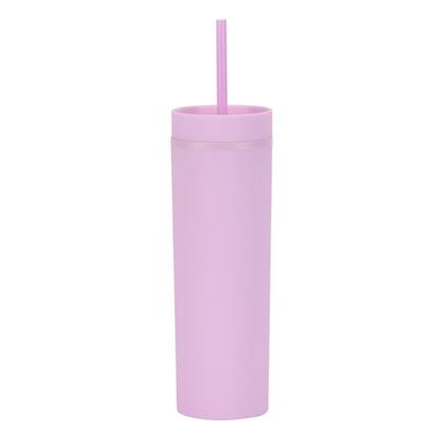 China 16oz Plastic Skinny Tumbler With Lid And Straw Bulk 4 Pack Insulated Double Wall BPA Free Matte Acrylic Reusable Party Cup for sale