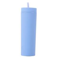 China Skinny Double Insulated Plastic Water Bottle Rubber Paint 16oz Plastic Water Bottle Straight Sippy Cup With Splash Proof Lids Easy To Clean for sale