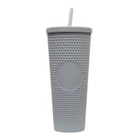 China Double Wall Insulation 24oz Studded Tumbler Diamond Durian Pineapple Plastic Matte Black Studded Cup Coffee Tumbler With Lid Straw Fashionable for sale