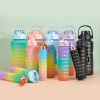 China Summer Gradient Motivational 3 In 1 Water Bottle Set Leak Proof Water Bottle 40 Oz With Handle Bpa Free Portable Sports Kettle for sale