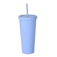 China Colorful 450/650ml Candy Color Double Insulated Plastic Tumblers Acrylic Matte Tumbler With Straw Vacuum Sealed Insulation Splash Proof Design for sale