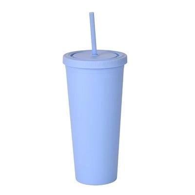 China Colorful 450/650ml Candy Color Double Insulated Plastic Tumblers Acrylic Matte Tumbler With Straw Vacuum Sealed Insulation Splash Proof Design for sale