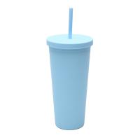 China 710ml Double Wall Plastic Tumbler Bulk Reusable Skinny 24 Oz Acrylic Tumbler With Lid And Straw For Water Iced Coffee Tea Soft Touch Finish for sale