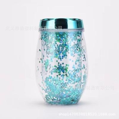 China Amazon U-shaped 12oz Wine Glass Egg Cup Double-layer Portable Plastic Cup Outdoor Drink Water Cup for sale