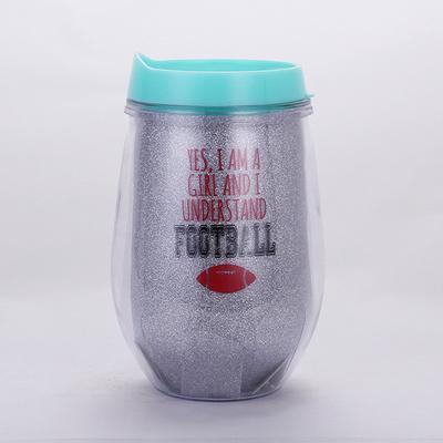 China 300ml Double-layer Egg-shaped Plastic Cup With U-shaped Straw Comes With Straw For PET Glitter for sale