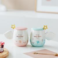 China Angel Wings Romantic Cupid Couple Cup Gradient Ceramic Cartoon mug with lid spoon for men and women flower tea cup for sale