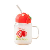 China Summer Transparent Fruit High-temperature Glass Cup Cute Large-capacity Covered Straw Student Girls' Milk Breakfast Cup for sale