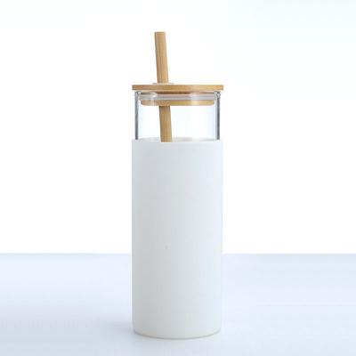 China Safety Durable 500ml 600ml Bpa Free Glass Water Bottle With Bamboo Lid Borosilicate Glass Tumbler Multiple Color Ideal For Home School Office for sale
