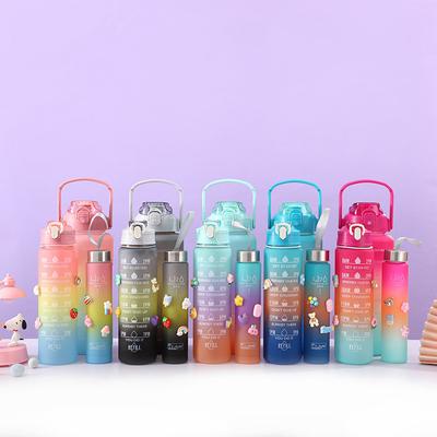 China 3 PCS Water Bottles With Straw 10oz 32oz 64oz Motivational Sport Water Bottles With Time Maker Leakproof Half Gallon 2L Water Jugs for sale