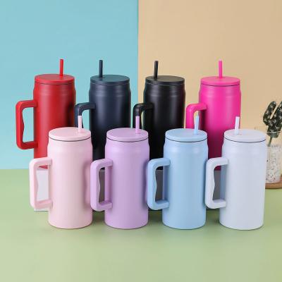China Cross-border 50oz Giant Straw Cup, 304 Stainless Steel Vacuum Insulated Cup, Large-capacity Portable Handle Car Cup for sale