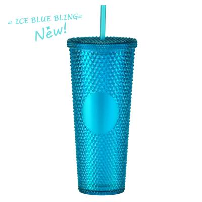 China Factory Direct Supply Double-layer Plastic Straw Cup, Large Capacity Creative 710ml Durian Cup, Prickly Cup, Portable Diamond Cup for sale