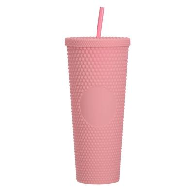 China 710ml Large Capacity Double-layer Plastic Straw Cup Factory Direct Supply Creative Portable Durian Prickly Diamond Style for sale