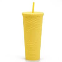 China 710ml Large Capacity Double-layer Plastic Straw Cup Factory Direct Supply Creative Portable Durian Prickly Diamond Style for sale