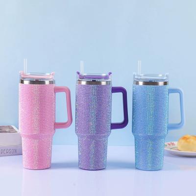 China Cross-border Large capacity Diamond-adorned Handle Mug Creative & Stylish Car Water Cup Customized Gem-encrusted Drinkware for sale
