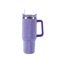 China Cross-border Large capacity Diamond-adorned Handle Mug Creative & Stylish Car Water Cup Customized Gem-encrusted Drinkware for sale