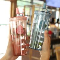 China Simple Double-layer Large Capacity Plastic Straw Cup Creative Student Transparent Milk And Juice Water Bottle for sale