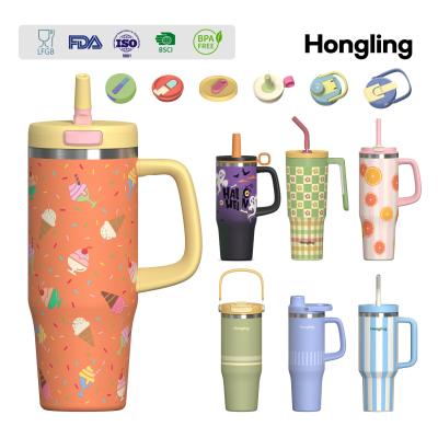 China Amazon Cross-border 30oz/40oz/50oz Car Cup Custom Ice Cup Large-capacity Straw Handle Insulated Car Tumbler for sale