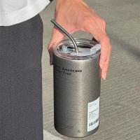 China Niche Coffee Tumbler Stainless Steel Fashionable And Trendy Straw Cup Portable Office Simple High Appearance Level Insulated Flask for sale