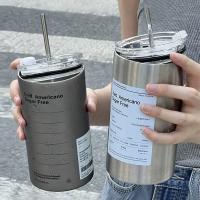 China Niche Coffee Tumbler Stainless Steel Fashionable And Trendy Straw Cup Portable Office Simple High Appearance Level Insulated Flask for sale