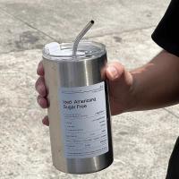 China Niche Coffee Tumbler Stainless Steel Fashionable And Trendy Straw Cup Portable Office Simple High Appearance Level Insulated Flask for sale