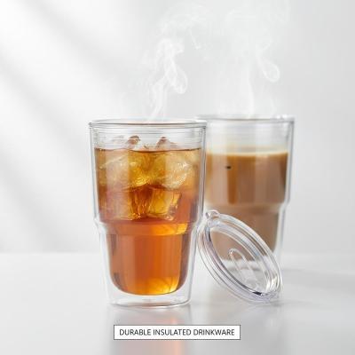 China Clear plastic tumbler double wall insulated reusable drinkware ideal for beverages cold and hot liquids durable design for sale