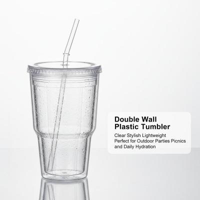 China Double Wall Plastic Tumbler Clear Stylish Lightweight Perfect for Outdoor Parties Picnics and Daily Hydration for sale