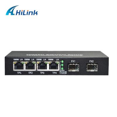 China 220V Gigabit Media Converter 2x1000M SFP Fx To 4x10/100/1000M Tx SM/MM Fiber for sale