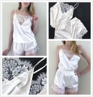China Sexy Black Lace Lingerie Bra Satin Sleepwear Cami Top And Shorts Pajama Set Leisure Wear Suit for sale