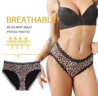 China Leopard Breathable Period Panties Underwear Girl Sexy Lace Leakproof 4 Layers for sale