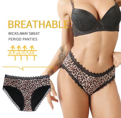 China Leopard Breathable Period Panties Underwear Girl Sexy Lace Leakproof 4 Layers for sale
