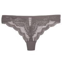 China Sexy Low Rise Lace Panties Ultra Thin T Back Underwear Floral Lace Mesh Thong See Through Panties for sale