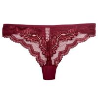China Sexy Low Rise Lace Panties Ultra Thin T Back Underwear Floral Lace Mesh Thong See Through Panties for sale