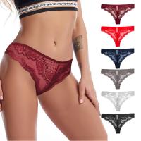 China Sexy Low Rise Lace Panties Ultra Thin T Back Underwear Floral Lace Mesh Thong See Through Panties for sale