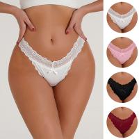China Seamless Lace Underwear For Women Stretchy Casual Thong Low Rise Bow Decor Bikini Panty for sale