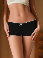 China Black Womens Underwears Lace Trim Boxer Brief Mid Waist Boy Shorts Ladies' Panties for sale