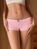 China Black Womens Underwears Lace Trim Boxer Brief Mid Waist Boy Shorts Ladies' Panties for sale