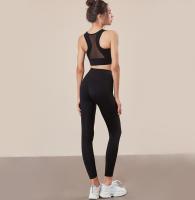 China Sexy Fitness Sportswear Yoga Pants And Sports Bra Set Black Mesh  With Pockets for sale
