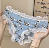 China Silk Womens Underwears Teens Cute Fruits Print Elastic Ice Lace Panties Breathable Young Ladies for sale