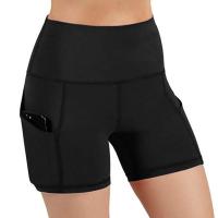 China High Waisted Black Sports Shorts For Women Tummy Control Gym Tight Leggings Side Pocket for sale