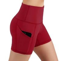 China High Waisted Black Sports Shorts For Women Tummy Control Gym Tight Leggings Side Pocket for sale