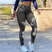 China Yoga Tights Leggings Jean Yoga Pants High Waist Faux Denim Stretch Pencil Bottoming Casual for sale