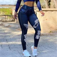 China Yoga Tights Leggings Jean Yoga Pants High Waist Faux Denim Stretch Pencil Bottoming Casual for sale