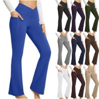 China Women'S High Waist Flare Pants Trendy Crossover Yoga Pants Workout Bell Bottom Leggings With Pockets for sale