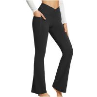 China Women'S High Waist Flare Pants Trendy Crossover Yoga Pants Workout Bell Bottom Leggings With Pockets for sale