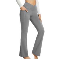 China Women'S High Waist Flare Pants Trendy Crossover Yoga Pants Workout Bell Bottom Leggings With Pockets for sale