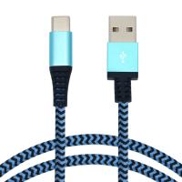 China 1M Nylon USB to Type C Data Cable with Black Blue Nylon Fast Charging Cable for sale